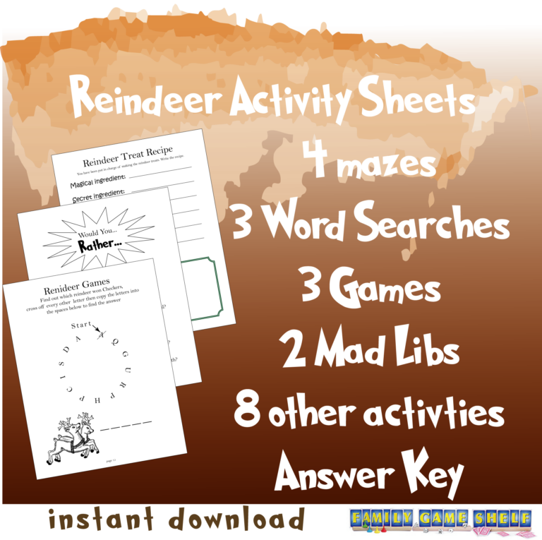 Reindeer Activity Sheets – Family Game Shelf Shop
